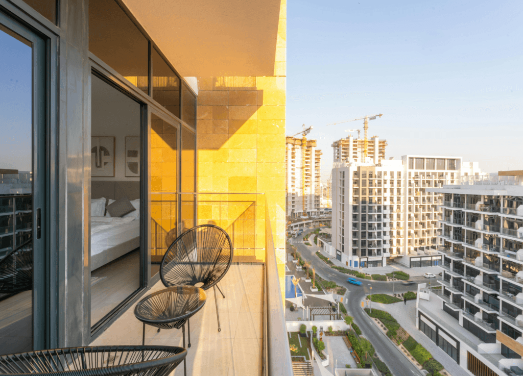 High Rise Apartment Balcony with Glass Railing and Modern Outdoor ...